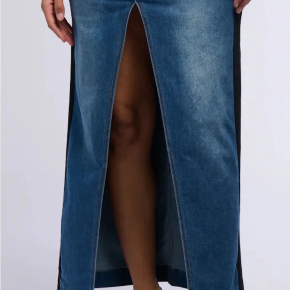 AKIRA | Skirts | Akira Denim Maxi Skirt With Black Side Stripes And ...